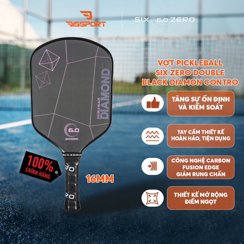 Vợt Pickleball Six Zero Double Black Diamond Control Chính Hãng - Đen Hồng - 16mm - Kiểm Soát ...
